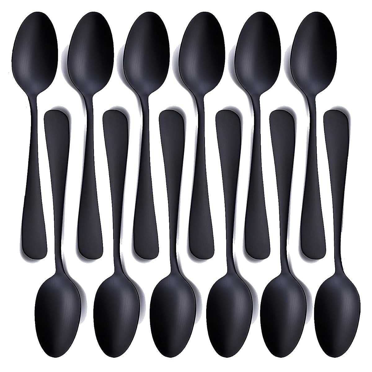 Matte Black Dessert Spoon, Seeshine 6.8-inch Stainless Steel Black Teaspoon, Suitable for Family, Kitchen, Restaurant, Set of 12, Dishwasher Safe