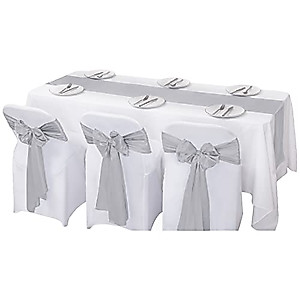 flohar 12Pack Table Runner 12 x 108 Inches Satin Silk Table Runner for Wedding, Birthday Party, Banquets, Graduations Decoration, fit Rectange and Round Table-Silver
