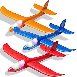 3 Pack Foam Airplane Toys,LED Foam Glider Planes,17.5" Large Throwing Foam Plane,2 Flight Mode Glider Flying Toy for Kids Birthday Gift for 3 4 5 6 7 8 9 Year Old Boys Girls Outdoor Sport Party Favors