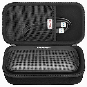 BOVKE Hard Travel Speaker Case for Bose New SoundLink Flex Speaker (2nd Gen) / Bose SoundLink Flex Bluetooth Portable Speaker, Extra Mesh Pocket for Bose Speaker Charger, Charging Cables, Black