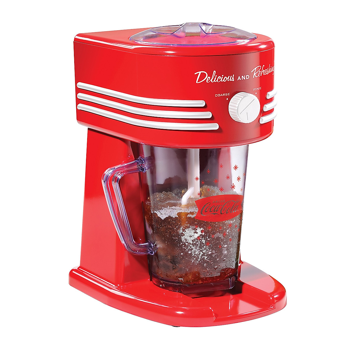 Nostalgia Coca-Cola Frozen Drink Maker and Margarita Machine for Home - 40-Ounce Slushy Maker with Stainless Steel Flow Spout - Easy to Clean and Double Insulated - Red