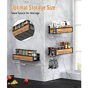 beibeiqi Spice Rack Organizer for Wall, Adhesive Hanging Organizer -3 Packs Storage Rack Zero Installation with 3 Hooks for Refrigerator and Cabinet,Microwave,Camper