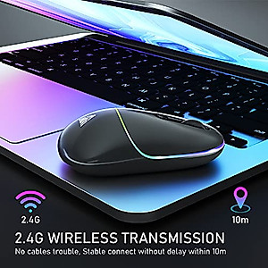 SOLAKAKA RGB 2.4GHz Wireless Mouse, Slim Portable Cordless Silent Laptop Office Mouse, Rechargeable USB PC Computer Mice, Black