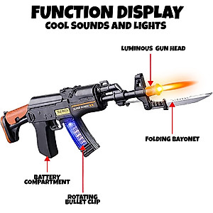 Light Up Toy Machine Gun with Folding Bayonet by ArtCreativity - Cool LED, Sound and Vibration Effect - 16 Inch Pretend Play Military Submachine Gun - Army Prop Gun for Boys and Girls