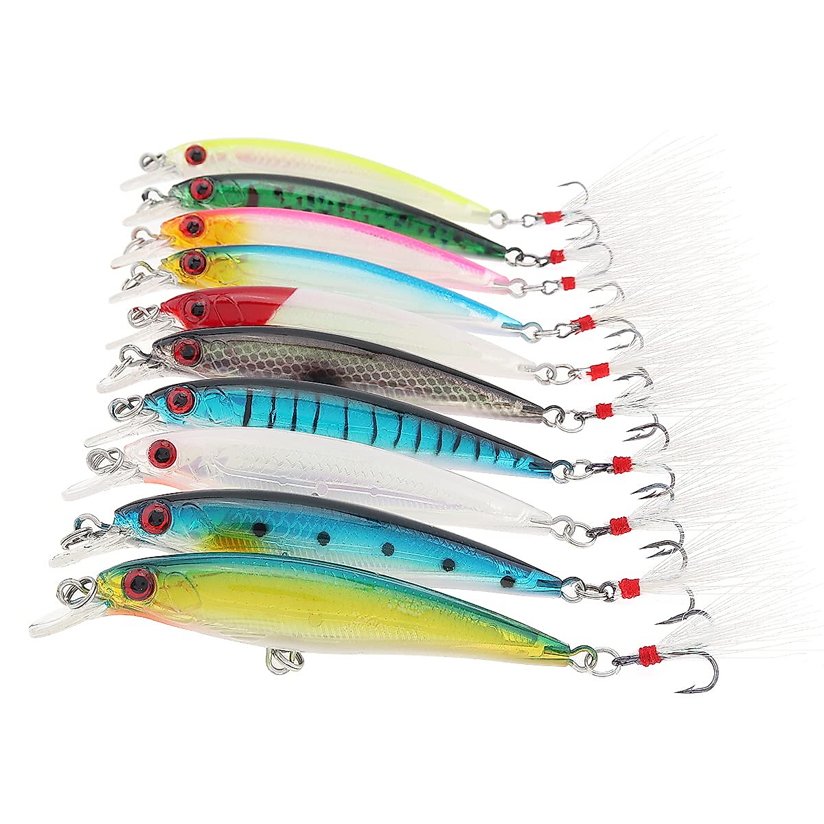 OriGlam 10pcs 3D Artificial Minnow Fishing Lures Baits, Fishing Tackle CrankBait Bass, Hard Bait Swimbait Fishing Lure