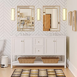 Kitchen Bath Collection Lakeshore 60-inch Double Bathroom Vanity (Engineered Carrara/White): Includes White Cabinet with Engineered Carrara Countertop and White Ceramic Sinks