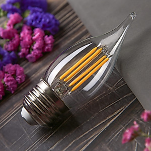 BORT C35/CA11 Chandelier led Light Bulbs, Dimmable 4W Equivalent to 40W LED Candelabra Bulbs, 2700K Warm White, E26 Standard Base LED Bulbs, Flame Tip (C35-E26-6 Pack)