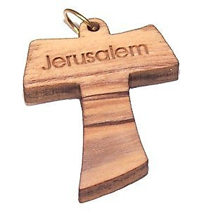 Olive Wood Tau Cross Laser Pendant (8cm or 3.15" Long)