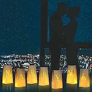 Eersida 7 Pieces Wedding Proposal Decorations Marry Me Light up Letters Sign Set Paper Luminaria Bags with 14 LED Lights for Engagement Party Romantic Night Girl Boy Living Room Office, White