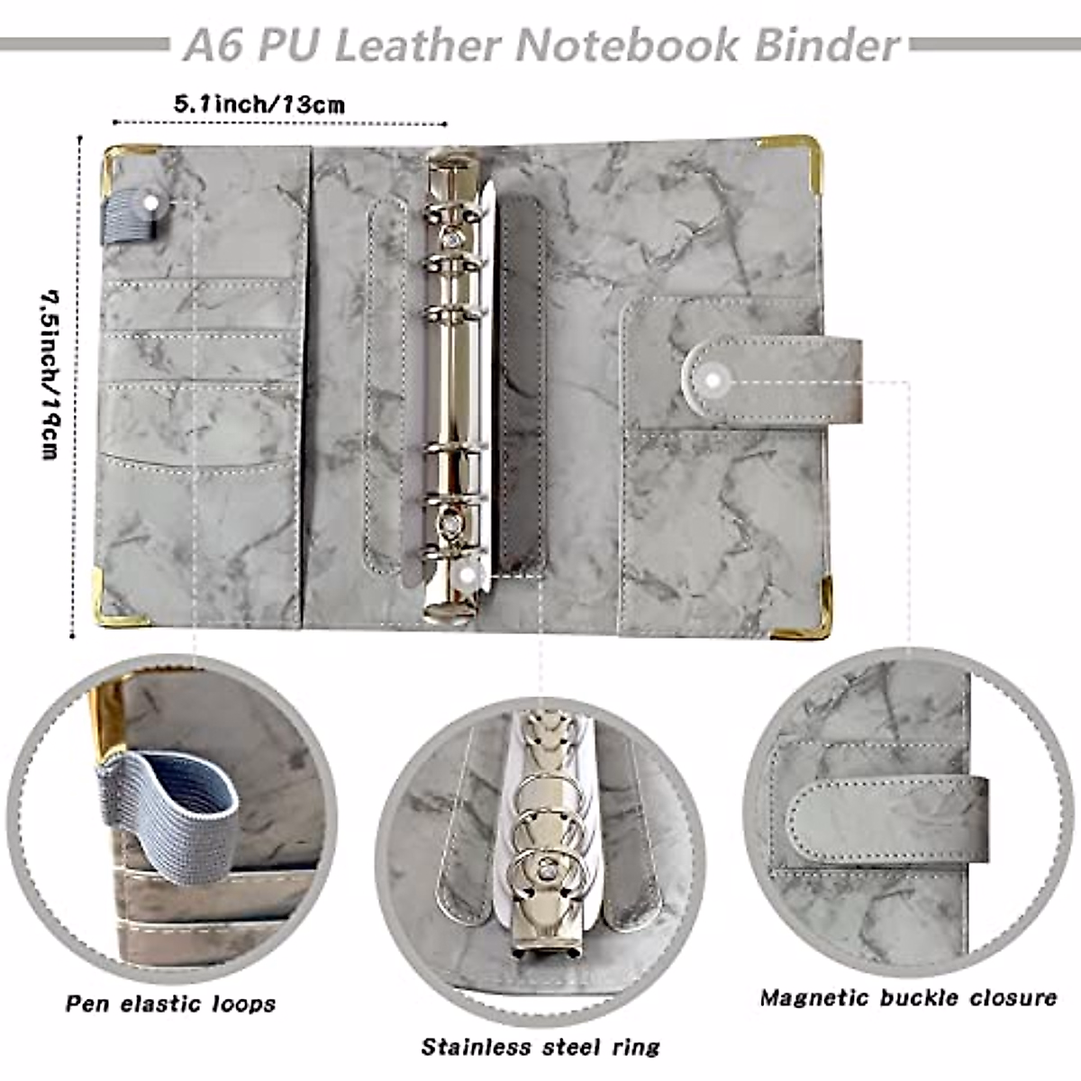 Mable gray Faux Leather A6 Budget Planner Binder with Zipper Cash Envelopes& Expense Budget Sheets, Money Saving Budget Saver Book, Cash Stuffing Organizer for Budgeting