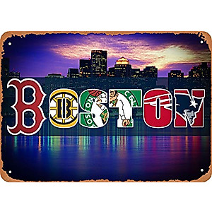 Fanzi Vintage Look Metal Sign - City Sports Boston Sport Teams - 8"X12" Tin Plate Wall Decor