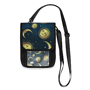 ALAZA Gold Moon Sun & Star Night Sky Boho Small Crossbody Wallet Purse Bohemian Cell Phone Bag Rfid Passport Holder with Credit Card Slots