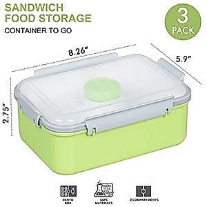 Shopwithgreen Set of 3 Salad Food Storage Container To Go, 47-oz Bento Box with Removable Tray & Dressing Pots, for Lunch, Snacks, School & Travel - Food Prep Storage Containers with Lids