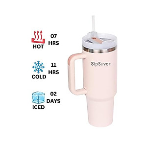 SipSavor 40 OZ Quencher H2.0 Stainless Steel Leakproof Vacuum Insulated | Tumbler with Lid and Straw | Thermos Mugs | Travel Cup for Hot and Cold Drinks (Rose Quartz)