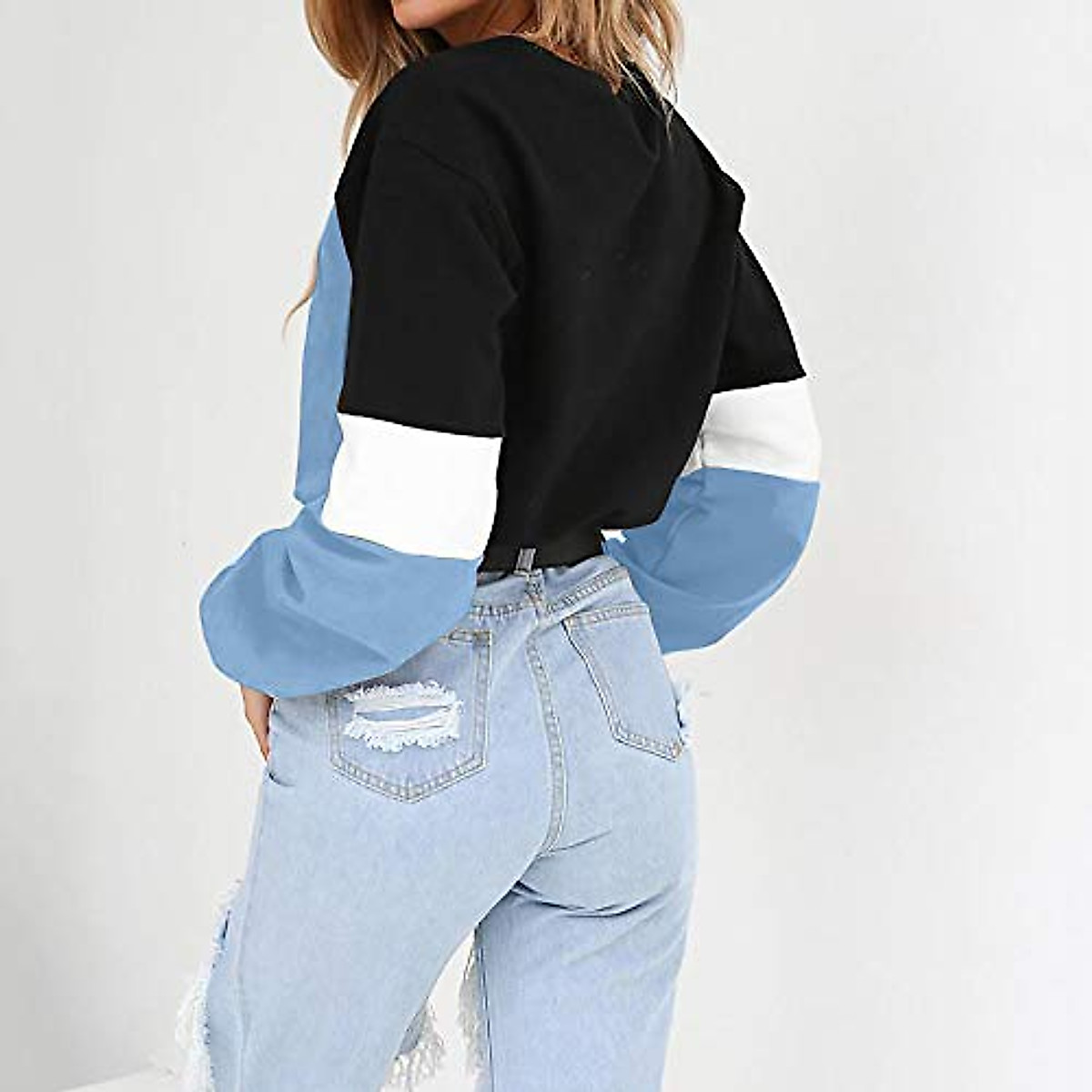 Long Sleeve Sweatshirt for Women THENLIAN Womens Long Sleeve Splcing Color Sweatshirt Pullover Tops Blouse(Blue, XL)