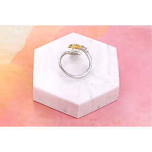 DAOCHONG Sterling Silver You are My Sunshine Sunflower CZ Heart Ring Adjustable Size 5-9 (7)