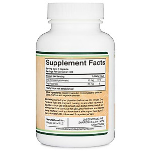 Zinc Picolinate 50mg, 300 Capsules (Immune Support) Non-GMO, Gluten Free (300 Day Supply) by Double Wood Supplements