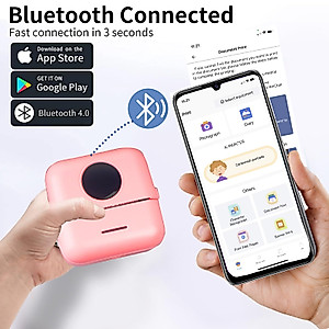 BRONA Notebuddy Mini Portable Printer, Bluetooth Smart Pocket Inkless Thermal Printer with 5 Roll Papers for Journal/DIY Scrapbook/Travel/Notes/Lists/Label/Memo, Receipt Printer for iOS&Android