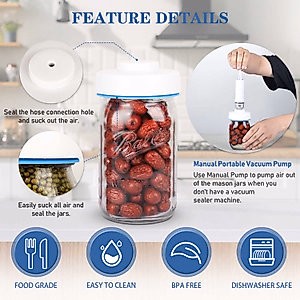 RECAT Mason Jar Vacuum Sealer, Jar Vacuum Sealer Kit for FoodSaver with Accessory Hose for Wide and Regular Mouth Mason Jars, Canning Jar Vacuum Sealer with Manual Portable Vacuum Pump and Lid Opener