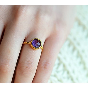 Pompom Amethyst gemstone Rings 925 Silver Band 10 mm round (925 Silver, 8)