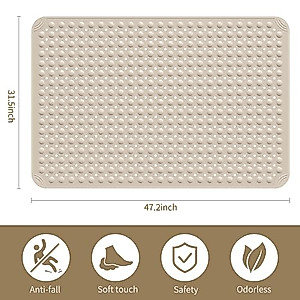 Yolife Extra Large TPE Shower Mat, 47.2" L x 31.5" W Anti Slip Bath Mat with Drain Holes and Suction Cups, Large Size Mat More Suitable for Shower Stall, No Odor, Heavy Mat