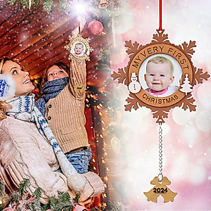 Jetec Baby's First Christmas Photo Ornament 2025 My Very First Christmas Photo Frame Xmas Baby's 1st Keepsake Picture for Newborn Baby Christmas Tree Decor