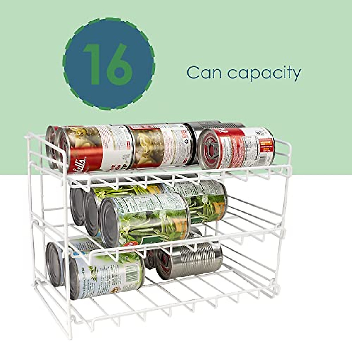 Home Basics Can Rack Organizer Food Storage Canned Food Soda Can Dispenser for Cabinet or Refrigerator White