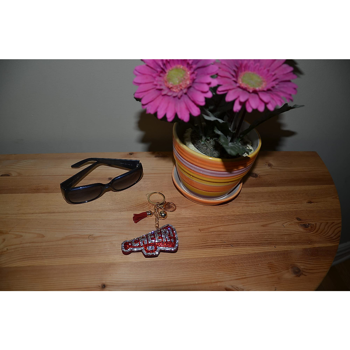 Popfizzy Red Cheer Keychains for Girls, Bling Cheerleader Backpack Keychain, Cheerleading Bag Charm, Cheer Gift, Cheer Pom Pom Keychain