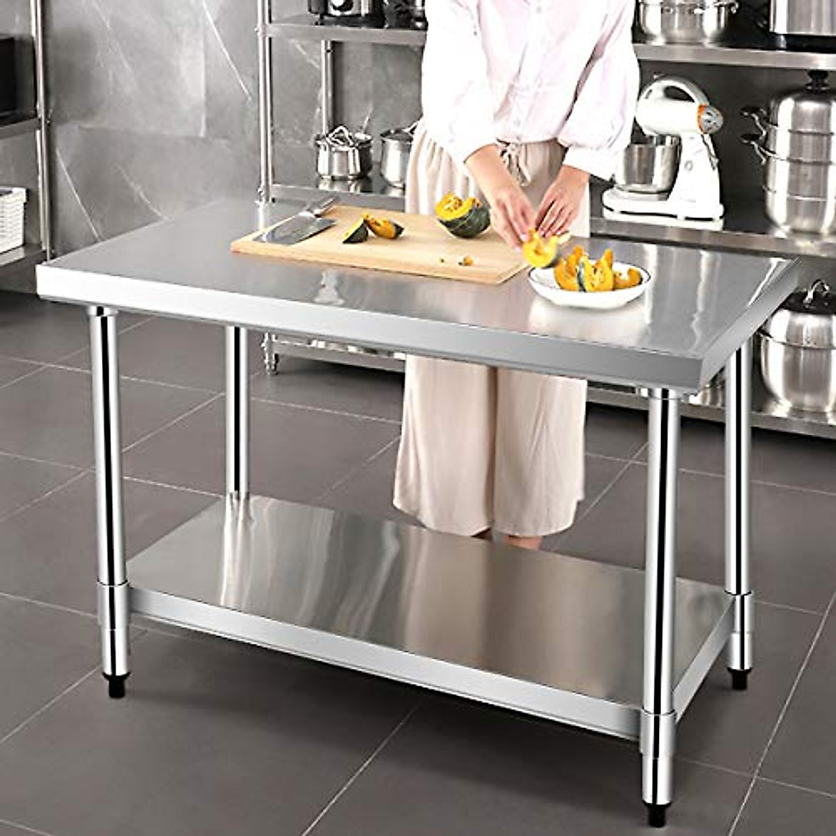 Giantex 36 x 24 Inches Stainless Steel Work Table, Commercial Kitchen Prep Work Table with Galvanized Shelf, Adjustable Plastic Feet, Heavy Duty Work Prep Table for Kitchen, Restaurant