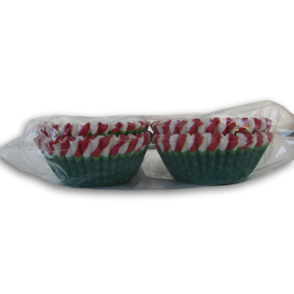 Christmas Tiny Baking Cups - Mini Paper Liners for Cupcakes, Muffins - Green Dot and Peppermint Stripe - 100 Count