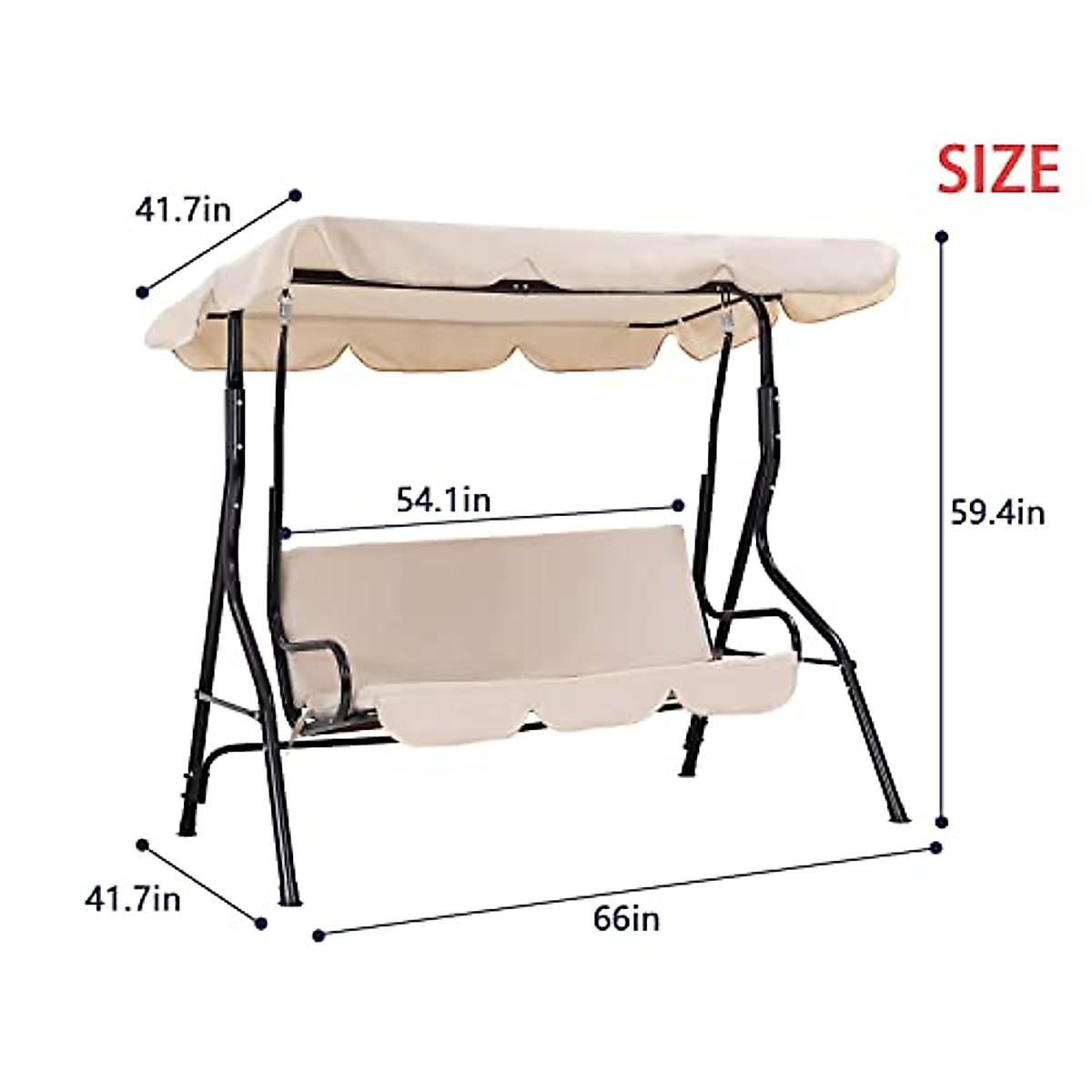 Outdoor Swing Patio Swing with Canopy Backyard Outdoor Swing Chair with Removable Cushions Adjustable Tilt Canopy Comfortable Armrests Stable Frame for Patio Outdoor Garden Backyard Beige
