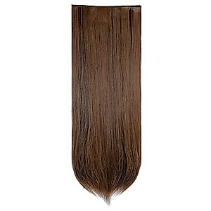 LELINTA 24" Straight Long 4 PCS Set Thick Clip in on Synthetic Hair Extensions Hairpieces for Women Dark Brown Mix Light Auburn