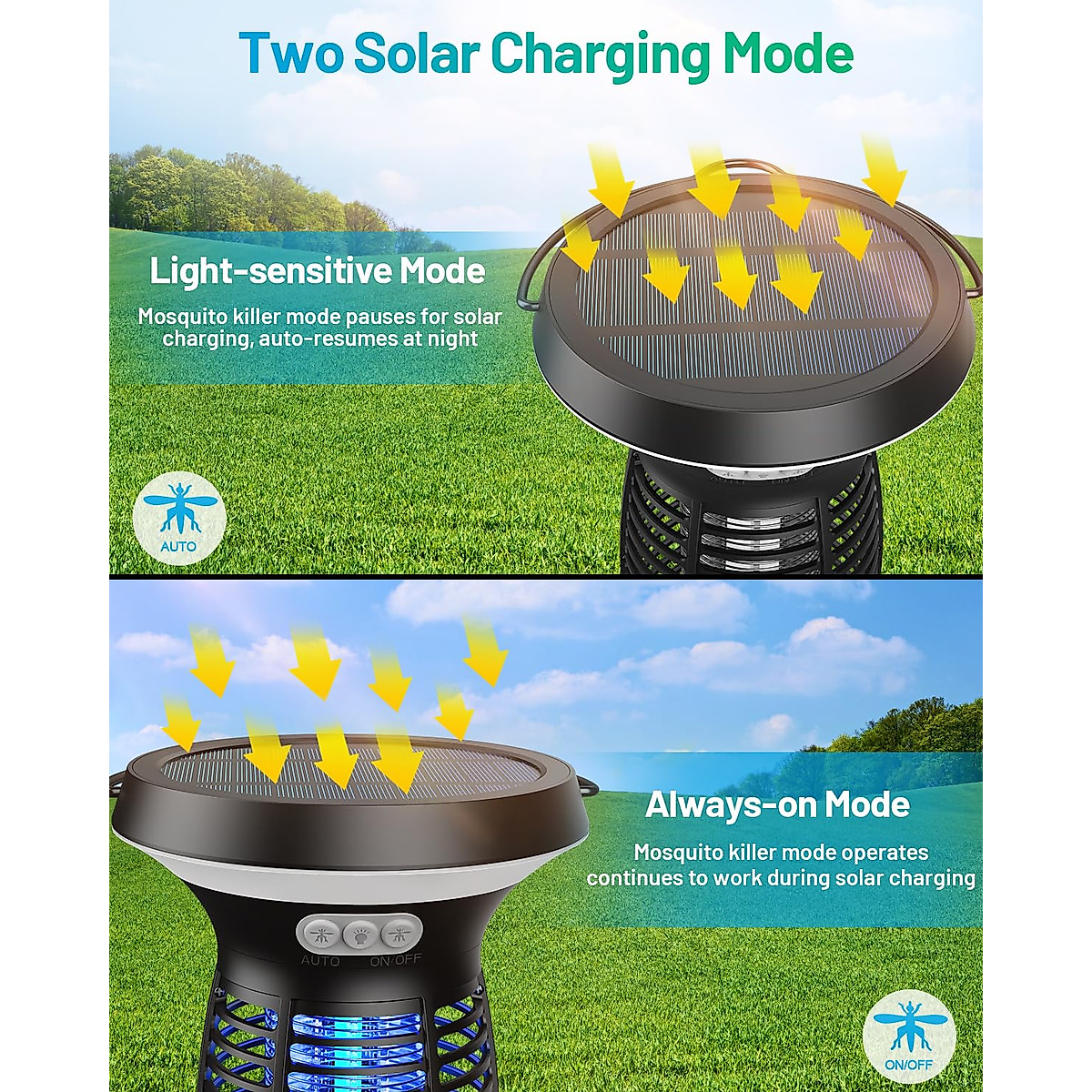 Solar Bug Zapper Outdoor, Mosquito Zapper Indoor Outdoor, Electric Fly Zapper with Camping Lantern, Waterproof Mosquito Traps, Cordless Mosquito Killer Lamp for Patio, Backyard, Home, Balcony