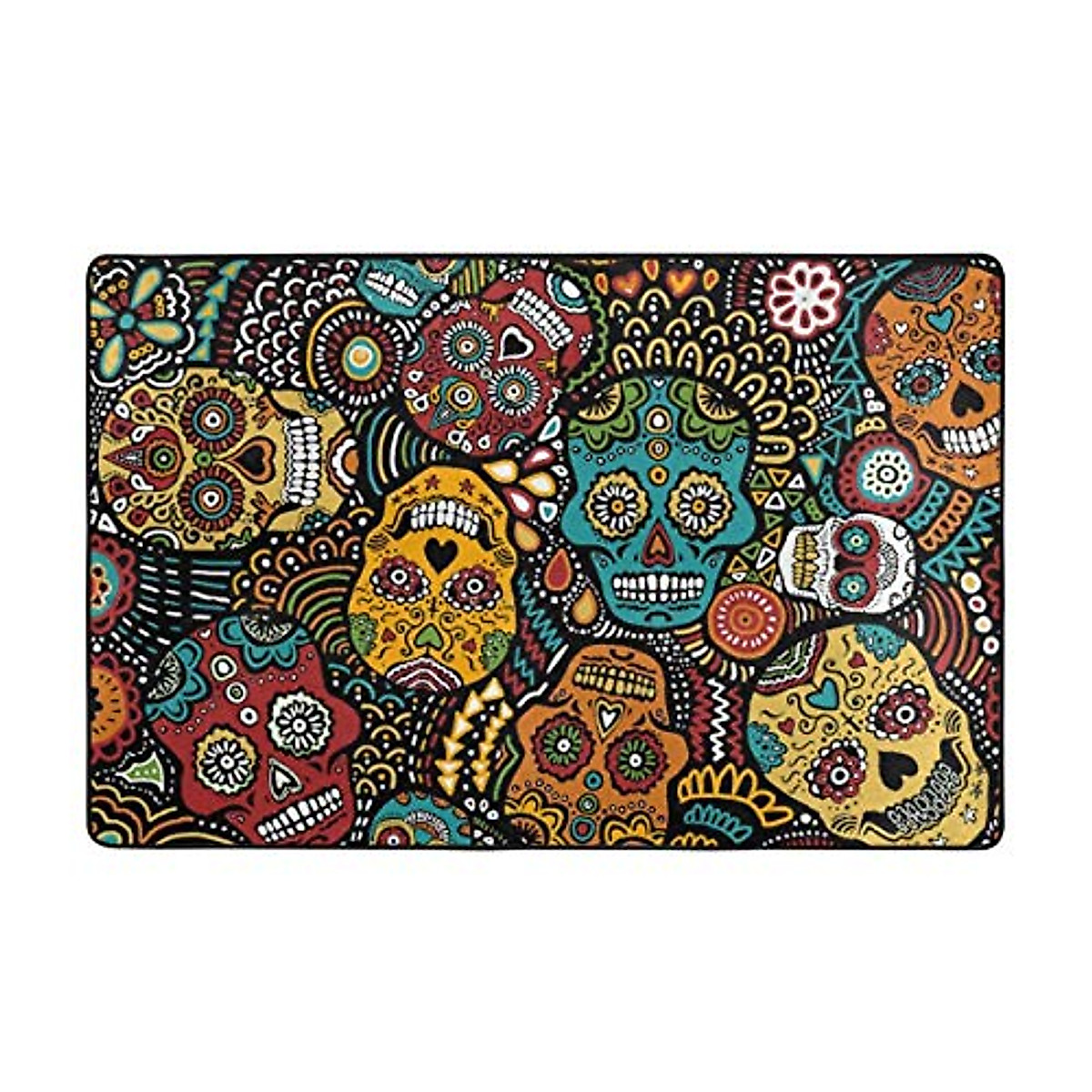 NiYoung Mexican Sugar Skulls Area Rug Memory Foam Doormat Floor Mat with Non-Slip Rubber Backing, Quick Dry Spa Bathroom Floor Mats Shaggy Rugs Home Art Comfort Shaggy Rugs