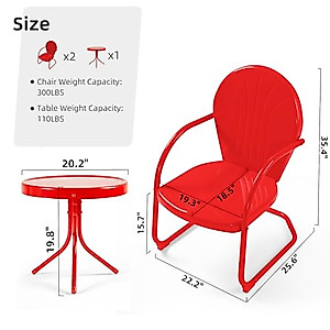 Patio Bistro Set Retro Metal Outdoor Seating Set Conversation Set 3 Piece, 2 C-Spring Motion Chairs and Side Table, Red