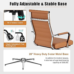 Okeysen Office Desk Chair, Ergonomic Leather Modern Conference Room Chairs, Executive Ribbed Height Adjustable Swivel Rolling Chair for Home Office. (Brown)