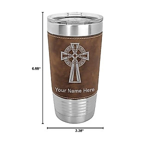 LaserGram 20oz Vacuum Insulated Tumbler Mug, Celtic Cross, Personalized Engraving Included (Faux Leather, Rustic)