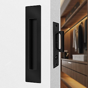 LWZH Brushed Nickel Pocket Door Edge Pull with Push Automatic Bounce Switch,Sliding Door Pull Hardware, Flush Hidden Handle（Black）