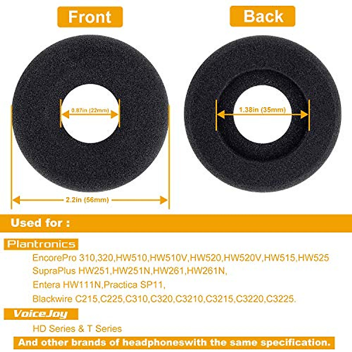 Ear Cushions Foam Doughnut Replacement for Plantronics Supra Plus Encore and HW251N HW261N HW510 HW510V HW520 HW520V Blackwire C215,C225,C310,C320,C3210,C3215,C3220,C3225