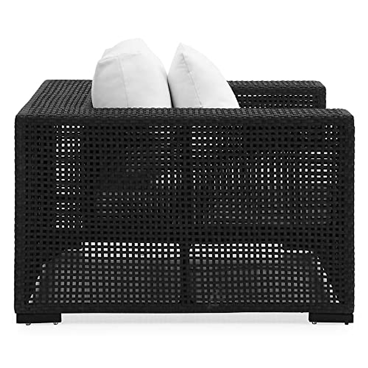 Zuri Furniture Modern Marquesa Outdoor Black Wicker Armchair with Quick Drying Cushions in White