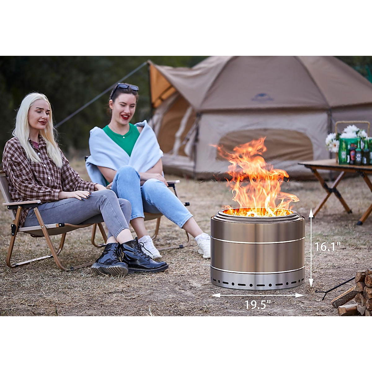 SURESTOVE Smokeless Fire Pit Outdoor Wood Burning Portable Firepit Stainless Steel for Backyard Patio Garden Picnic Camping Bonfire(19 Inch)