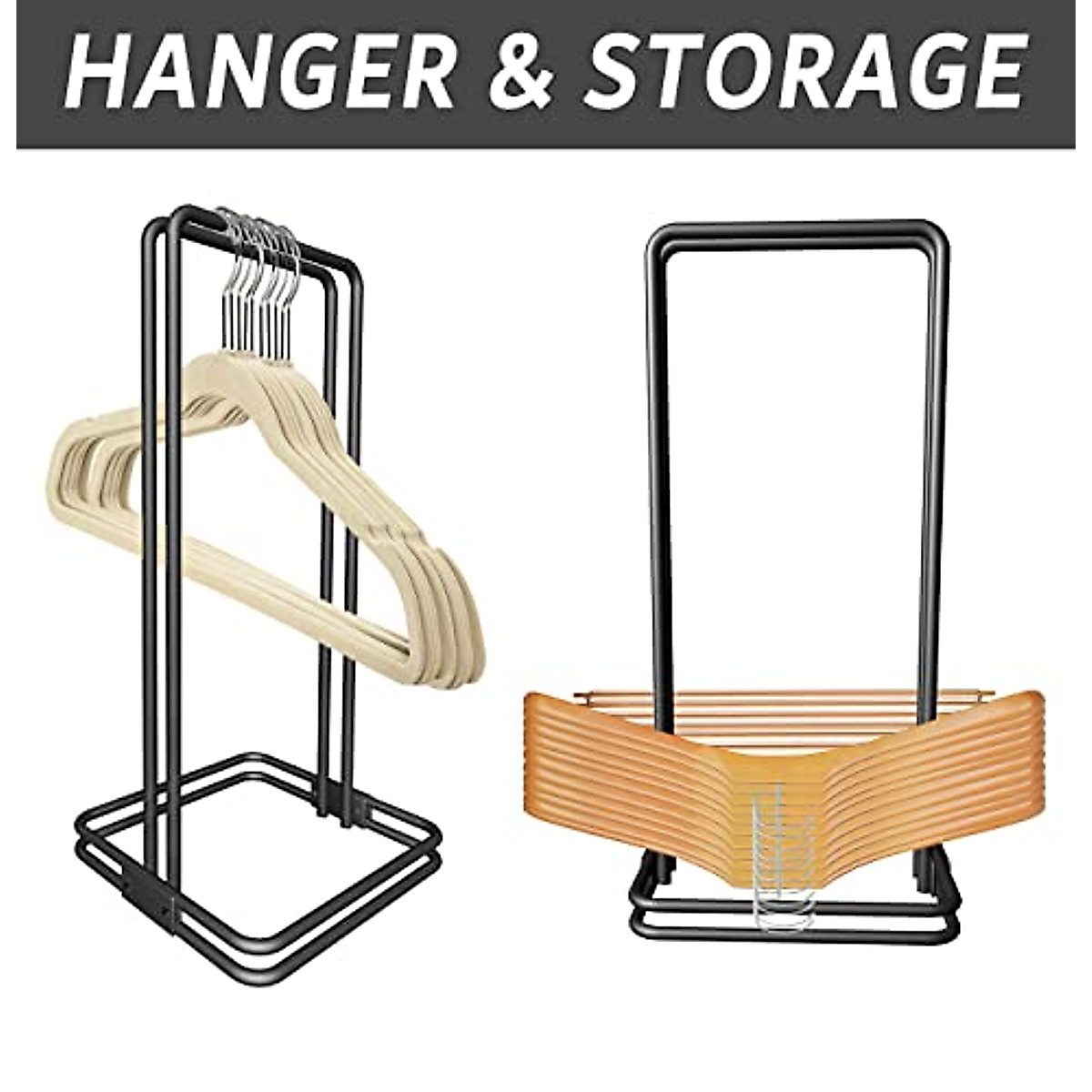 Hanger Storage Organizer Holder Stacker Stand Portable Stander Hangers Rack for Laundry Closet Dry Cleaning Room Adult or Child Clothes Hangers Black Space Saving Keep Laundry Room Neat and Clean