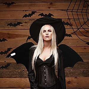 Lulu Home Bat Wings for Adults, Black Wings for Halloween Costume Vampire Witch Dress Up Role Play Props Party Decor (Lighted Wings for Adult)