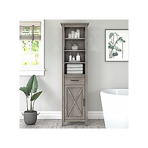 Bush Furniture Key West Bathroom Tall Narrow Bookcase Cabinet, Driftwood Gray