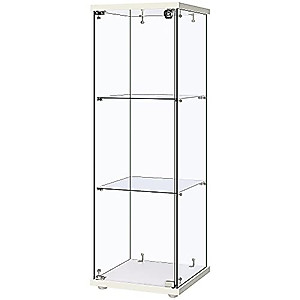 VIVOHOME 3 Layers 15.7''W x 15.7''D x 47.2''H Glass Display Cabinet Countertop Showcase with Lock, 5mm Tempered Glass 25mm MDF Base