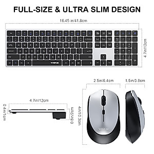 Wireless Keyboard and Mouse Combo, WisFox 2.4G Full-Size Slim Thin Wireless Keyboard Mouse for Windows, Computer, Desktop, PC, Laptop Mac (Silver and White)