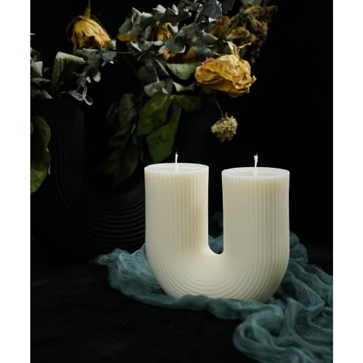 Large U Shaped Candle Aesthetic Ribbed Candles Minimalist Geometric Shaped Candles Soy Wax Scented Candle Art Decorative Handmade U Shape Candle for Wedding Spa Yoga Birthday Christmas Gift (White)