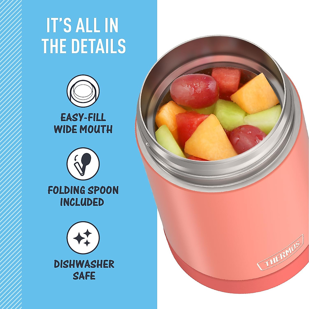 THERMOS FUNTAINER 16 Ounce Stainless Steel Vacuum Insulated Food Jar with Folding Spoon, Apricot