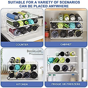 Expandable Water Bottle Storage Organizer, Height & Width Adjustable Cup Organizer For Cabinet, Water Bottle Holder Rack For Kitchen Countertop, Pantry, Fridge, Freezer - (3 Tier 10.6 To 16.5"L)