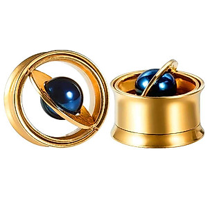 TBOSEN 2Pcs/Pairs Planet Stainless Steel Ear Gauges 0g - 5/8" Stretching Expander Gauges Piercing Screw Fit Tunnel Plug